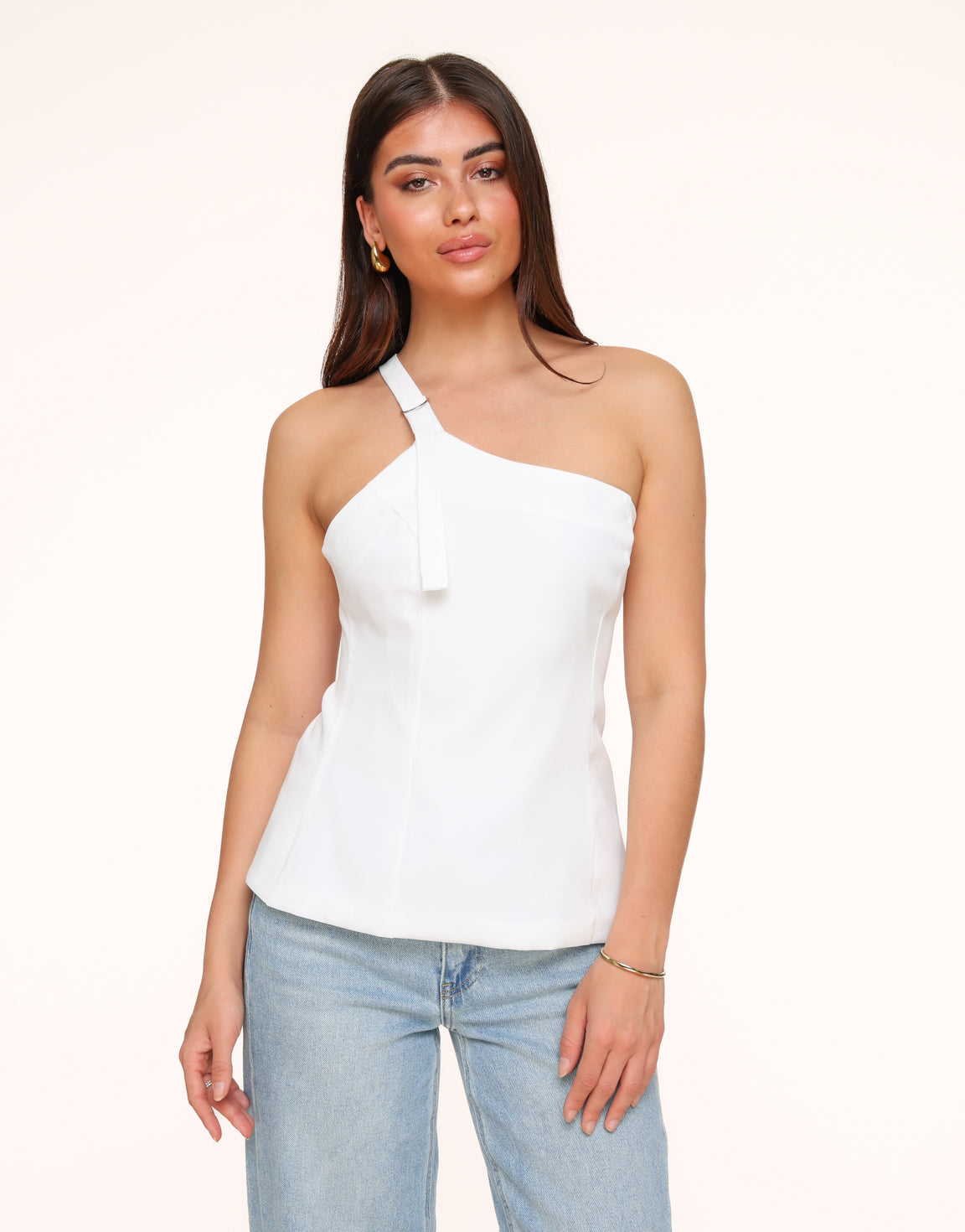 Witte Asymmetrische Open Rug - Top | Olivia & Kate