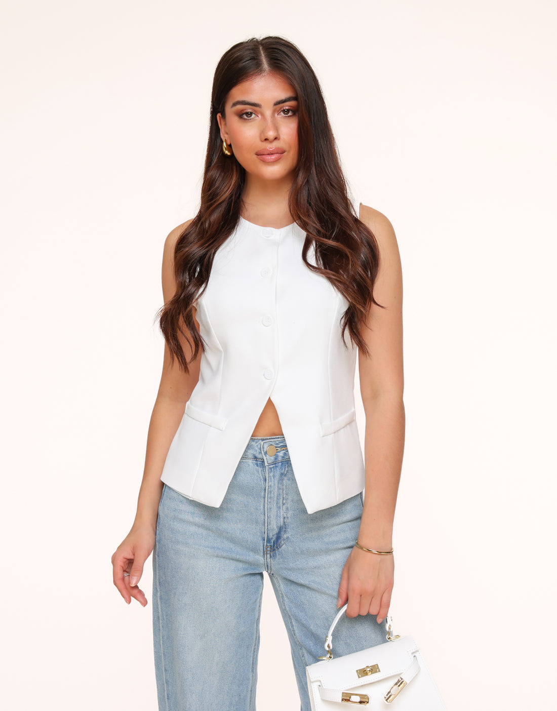 Witte Hoge Knopen - Gilet | Olivia & Kate