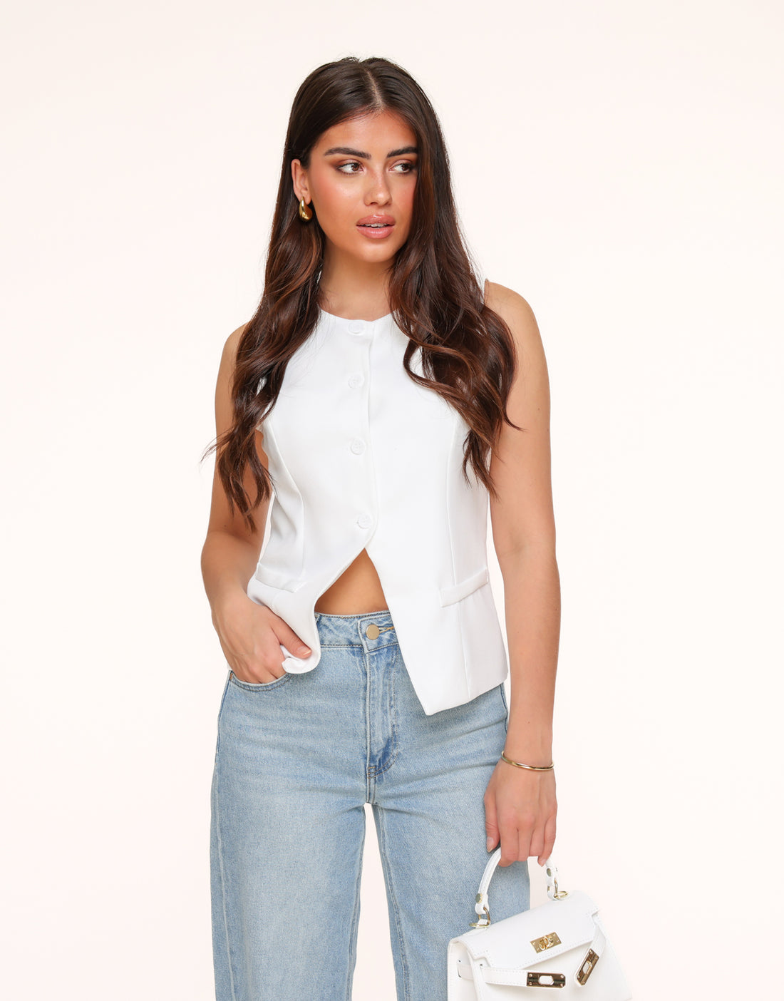 Witte Hoge Knopen - Gilet | Olivia & Kate