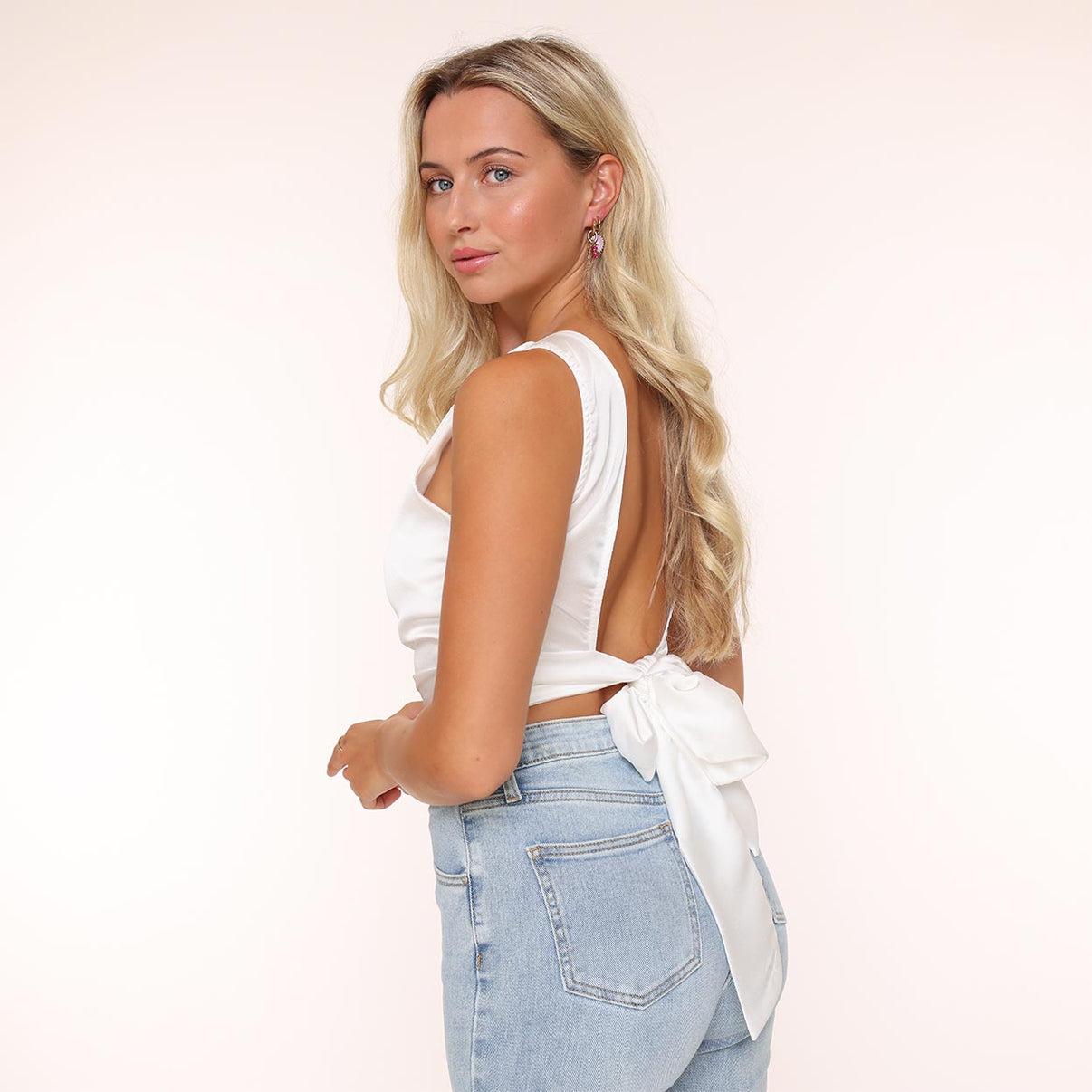 Witte Satijnen Open Rug - Top | Olivia & Kate