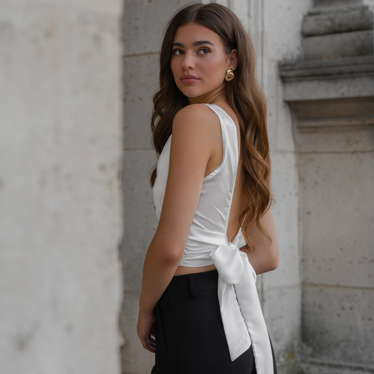 Witte Satijnen Open Rug - Top | Olivia & Kate