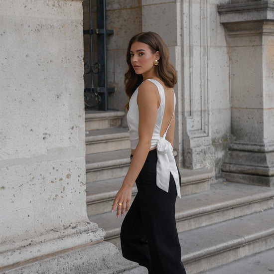 Witte Satijnen Open Rug - Top | Olivia & Kate