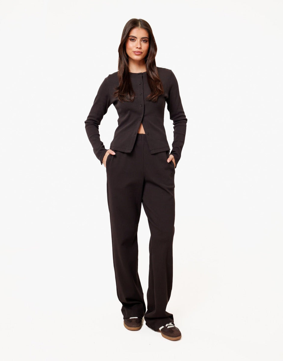 Donkerbruine Ribbel Lange Lounge - Broek | Olivia & Kate - Olivia & Kate
